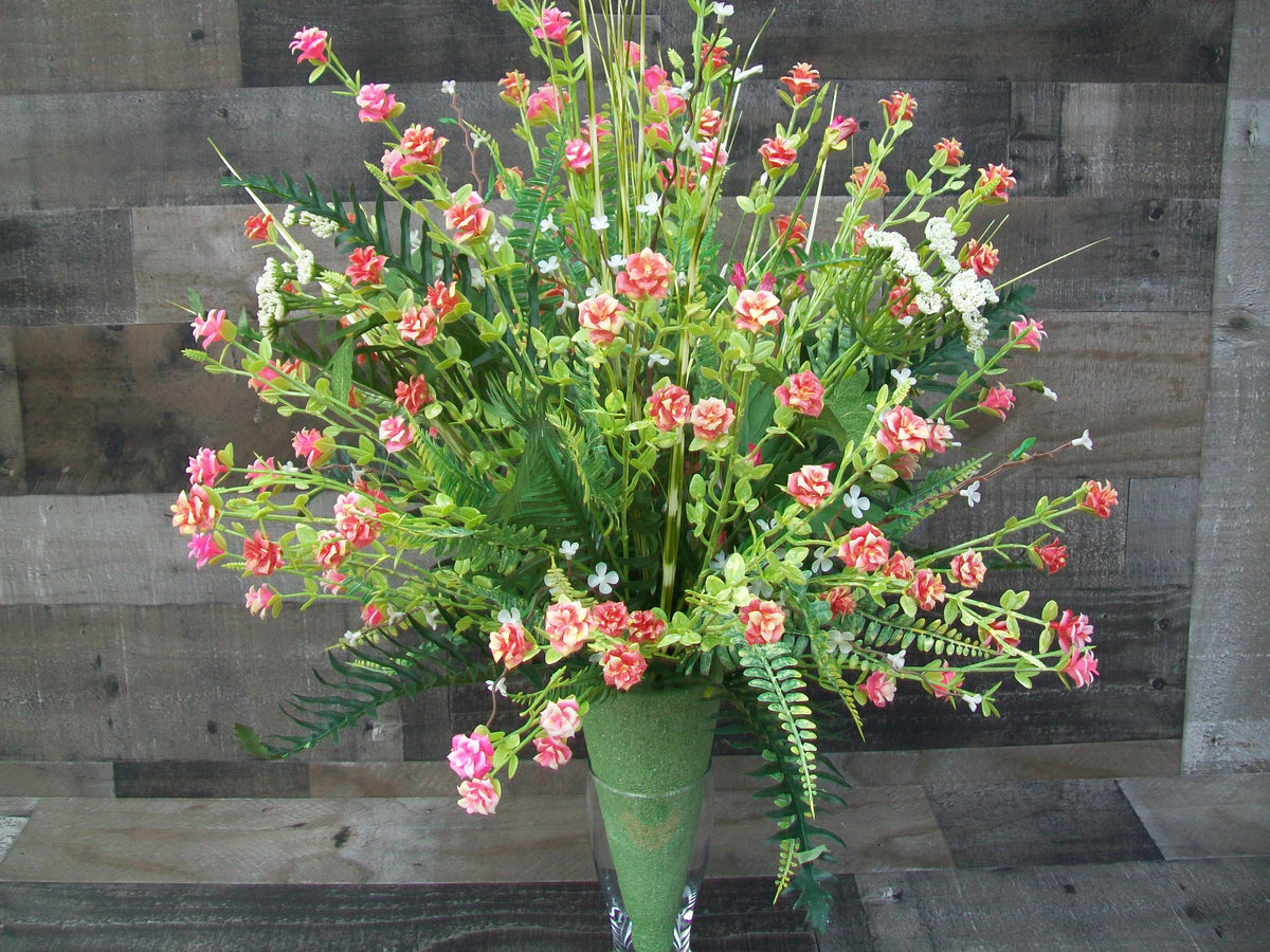 Large Spring Pink Floral Arrangement on Styrofoam Cone for Cemetery Gr ...